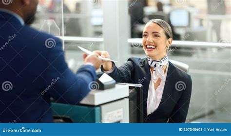 Airport Passport And Travel With A Woman Passenger Assistant Helping A