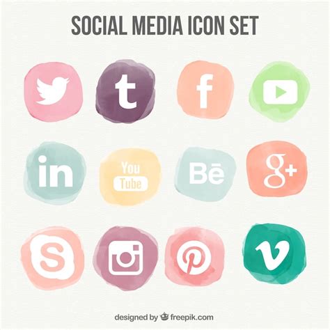 Free Vector Collection Of Social Media Watercolor Icons