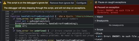 chrome devtools erroneously pauses on exception in ignored script
