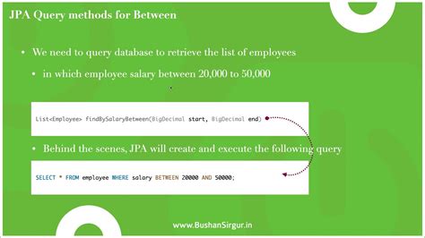 spring data jpa query or finder methods find by between youtube