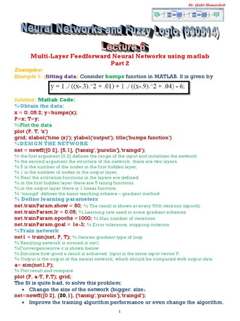 lecture 6 multi layer feedforward neural networks using matlab part 2