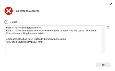 system exception publish has encountered an error · issue 10621