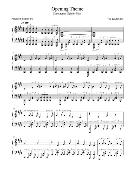 spectacular spider man opening theme sheet music for piano solo