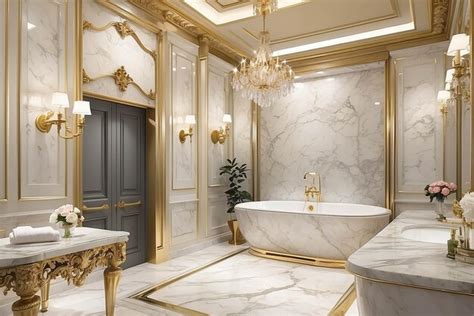 Premium Photo Elegant Gold And Marble Bathroom