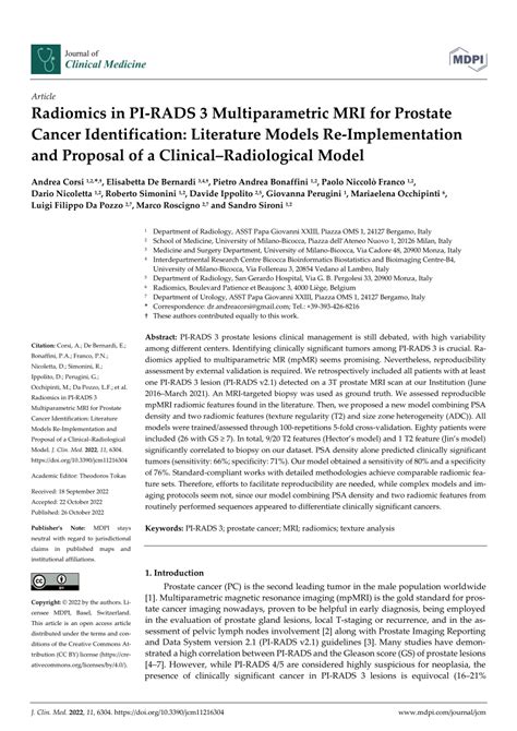 Pdf Radiomics In Pi Rads 3 Multiparametric Mri For Prostate Cancer