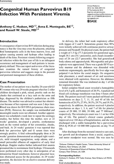 Congenital Human Parvovirus B19 Infection With Persistent Viremia