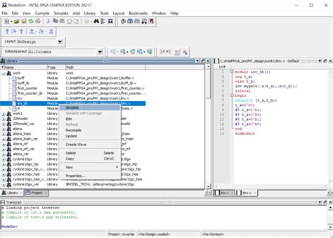 modelsim tutorial inverter verilog code and testbench simulation