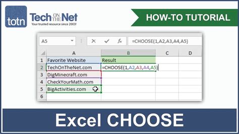 how to use the choose function in excel youtube