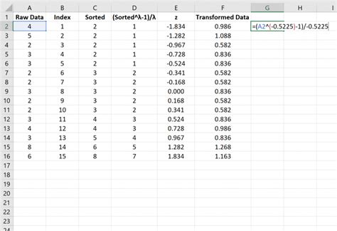 box cox transformation in excel step by step