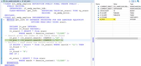 hana sql internal table with operations sapcodes