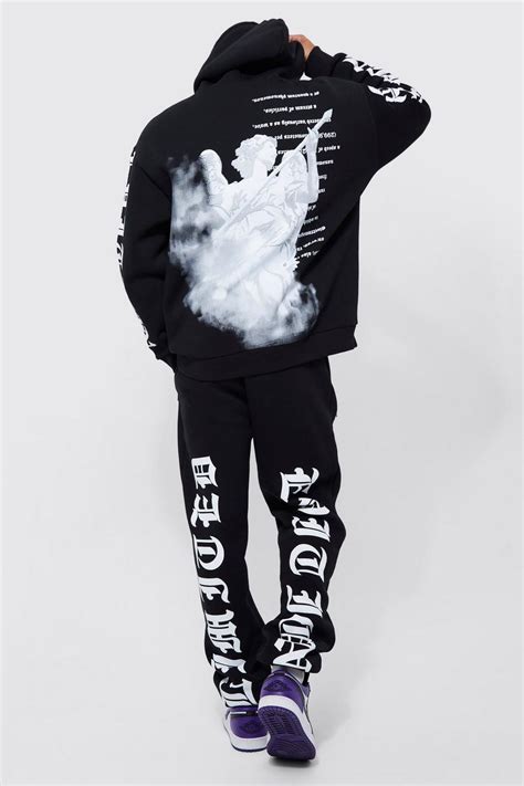 Mens Oversized Statue Graphic Hooded Tracksuit Boohoo Uk