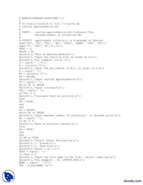 newton raphson method numerical analysis matlab code docsity