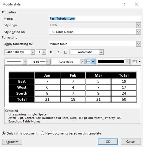 create and modify table styles in microsoft word fast tutorials