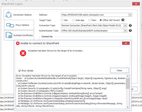 error exception has been thrown by the target of an invocation while