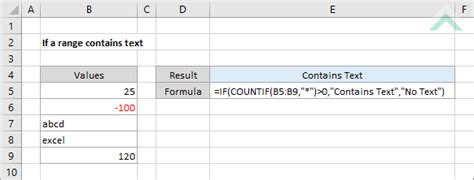 excel formula contains text in range