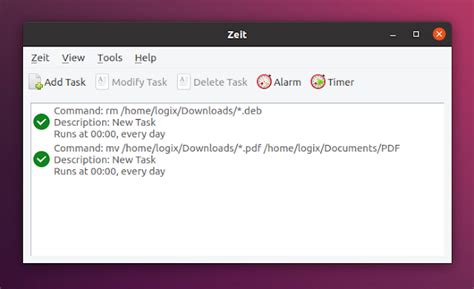 schedule commands and scripts in linux with zeit gui for cron and at