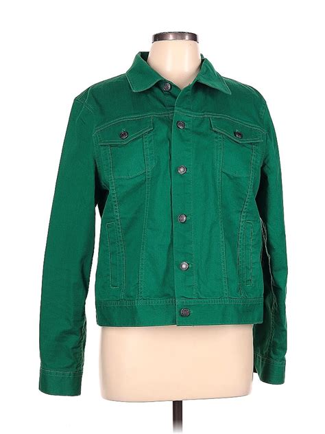 Assorted Brands Solid Green Denim Jacket Size L 51 Off Thredup