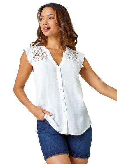 Roman Ivory Lace Detail Shirred Bardot Top Matalan