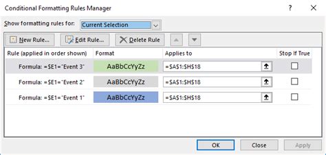 excel conditional formatting multiple rules rows stack