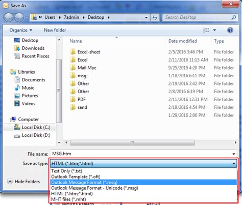 how to create and save msg file from outlook email client