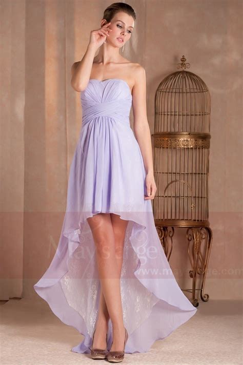 Robe Cocktail Pastel Asymétrique En Dentelle Et Mousseline Ref C260