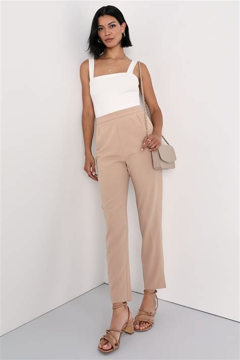 Beige Dress Pants Beige High Waisted Pants Trousers Lulus