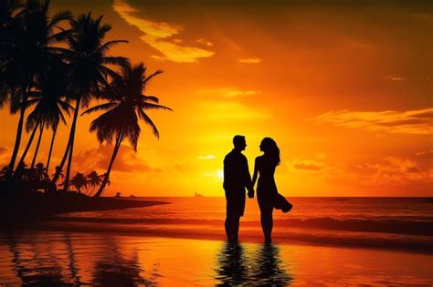 Premium Ai Image A Man And Woman Standing In Water At Sunset