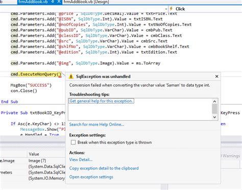 vb fires error on saving data to sql server stack overflow