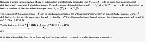 suppose a simple random sample of size n independent