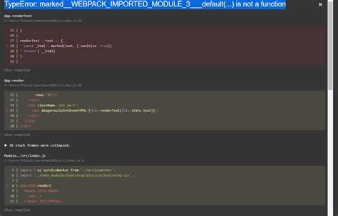 javascript typeerror marked webpack imported module 3 default