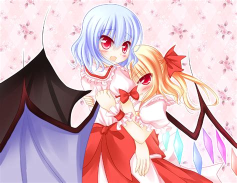 Safebooru 2girls Bat Wings Blonde Hair Blue Hair Blush Bow Flandre