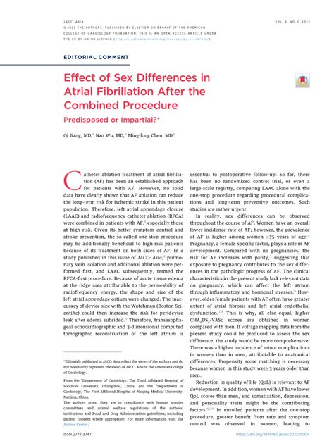 Pdf Effect Of Sex Differences In Atrial Fibrillation After The