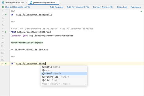 at your request use the client in intellij idea for spring boot