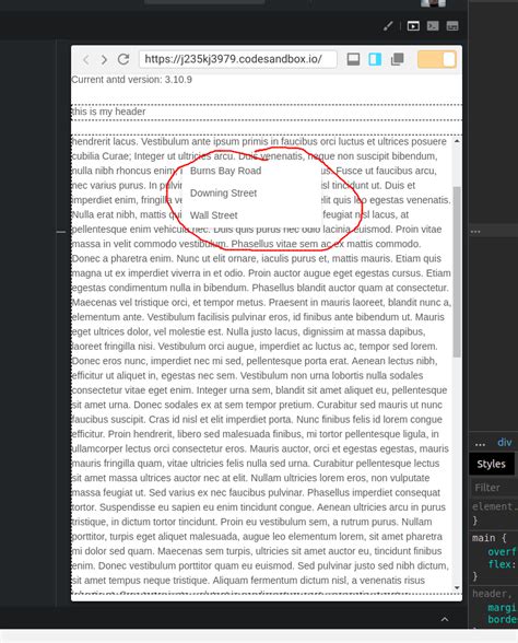 css antd select and autocomplete list elements stick on inner