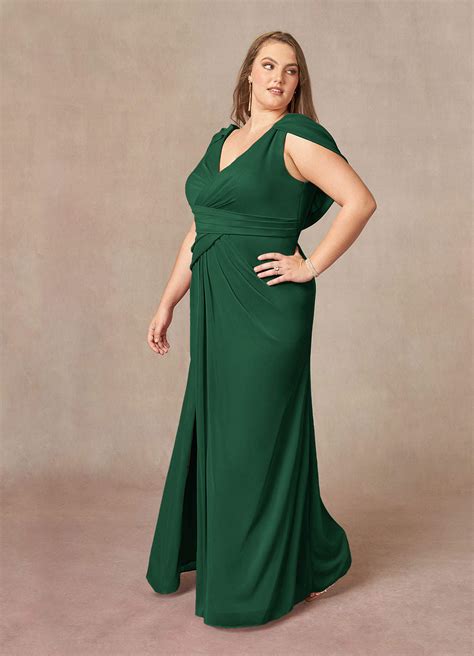 Azazie Luisa Dark Green Mermaid V Neck Pleated Mesh Dress Azazie
