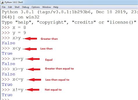 relational operator or comparison operator in python python educator
