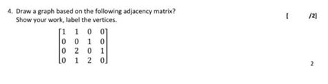 Solved 4 Draw A Graph Based On The Following Adjacency