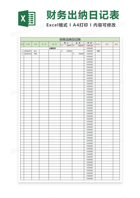 简约财务出纳日记账excel模板下载 Excel 图客巴巴