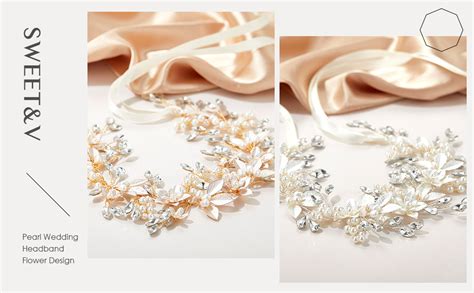 Sweetv Handmade Rhinestone Wedding Headband Flower Leaf