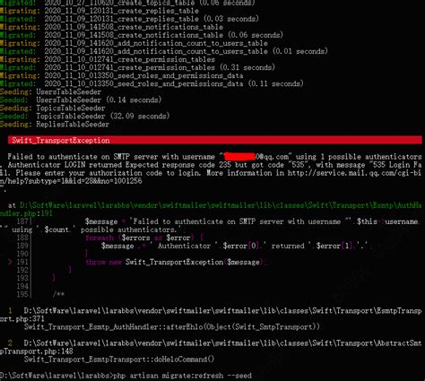 生成权限 数据填充的时候 php artisan migrate refresh seed 报错 laravel laravel