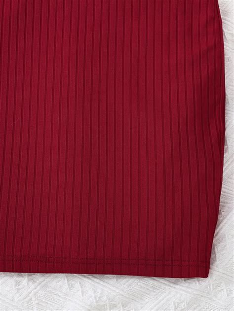 Teen Girls Asymmetrical Neck Ruffle Trim Rib Knit Dress Shein Usa