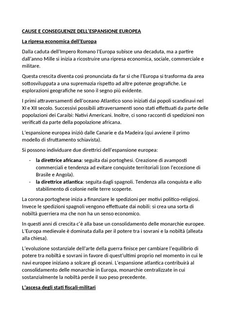 Cause E Conseguenze Dellespansione Europea Appunti Di Storia Moderna