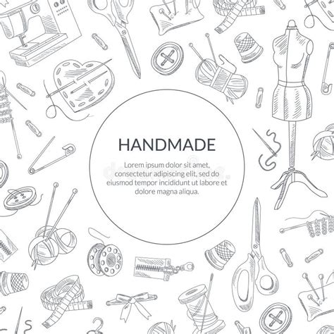 Handmade Banner Template With Hand Drawn Sewing Supplies Seamless