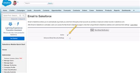 enable and setup email to salesforce appointmentcore help center