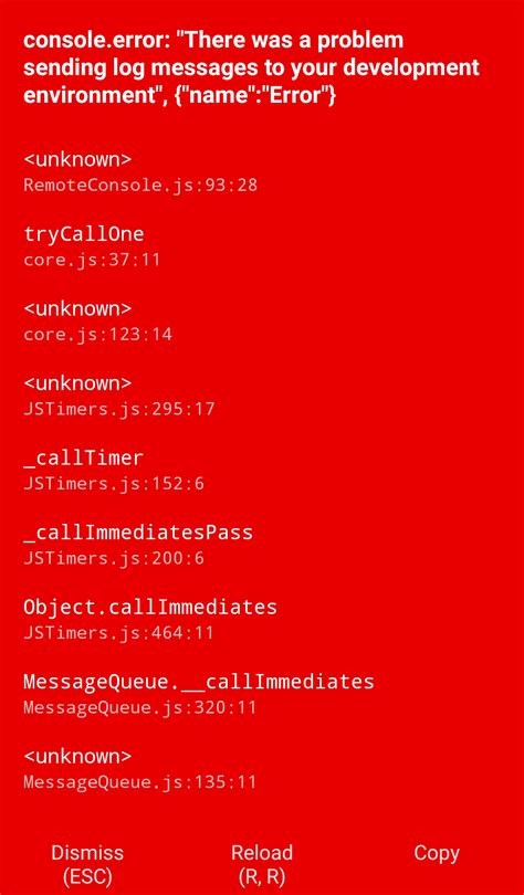 android expo react native there was a problem sending log messages