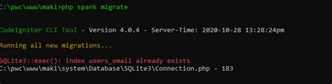codeigniter4 🚀 bug php spark migrate melempar codeigniter database