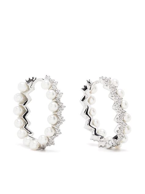 Apm Monaco Up And Down Pearl Embellished Hoop Earrings In Silber Modesens
