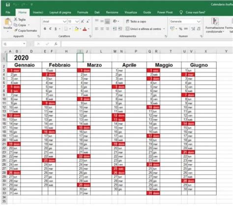 2020 calendar in excel format with holidays