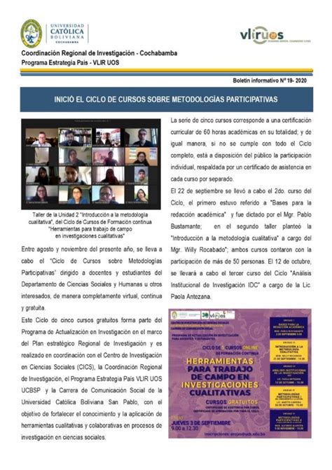 Boletín Informativo 19 2020 Universidad Católica Boliviana San Pablo