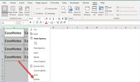 how to unhide a column excelnotes